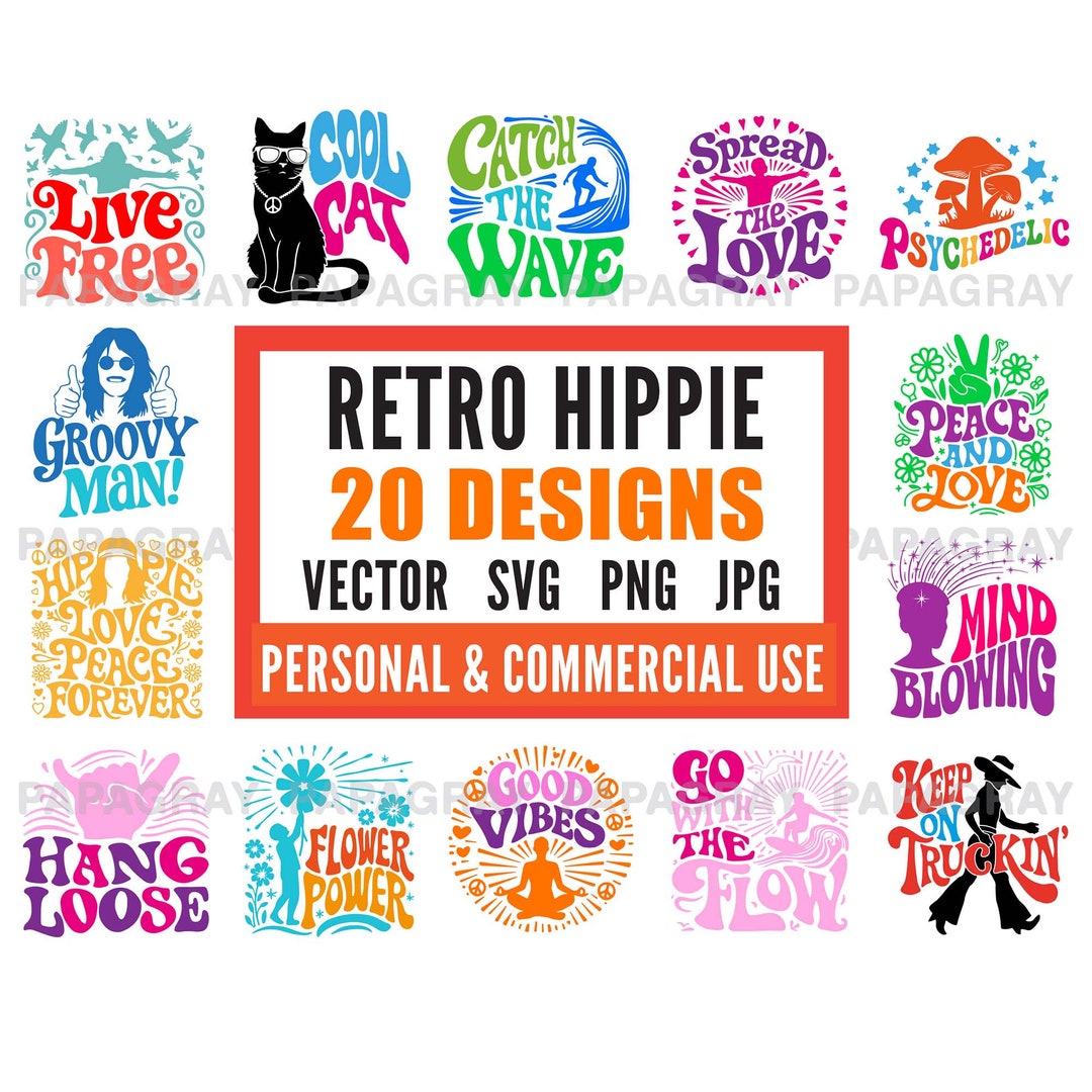 Retro Hippie Sayings SVG - 20 Designs | Digital Download | Hippy Quotes ...