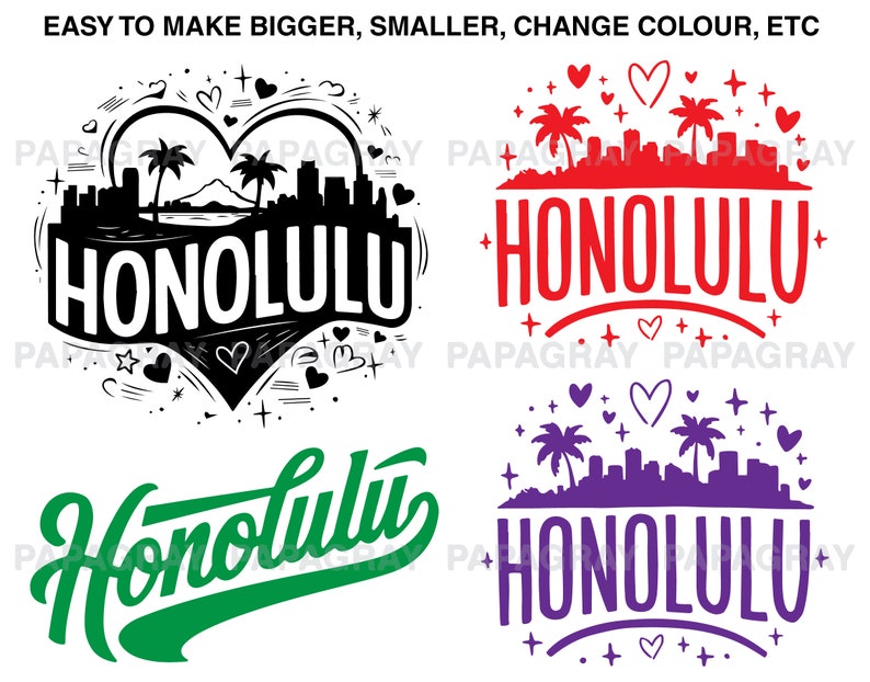 Honolulu Skyline SVG Vector Graphic Bundle: City Silhouette (digital ...