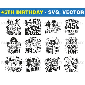 45th Birthday SVG Bundle 18 Designs Digital Download Birthday Quotes ...