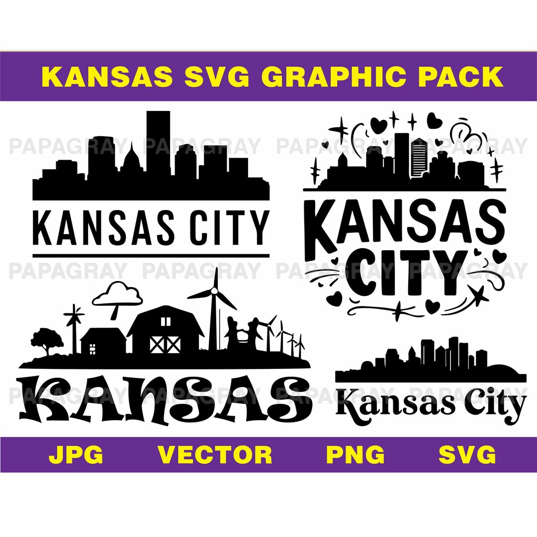 Kansas Skyline SVG Vector Graphic Bundle - 7 Designs | Digital Download ...