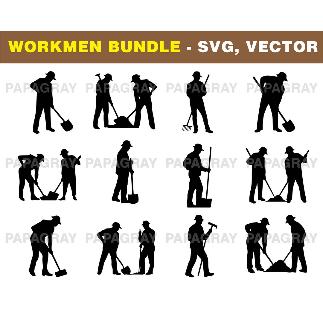 Workmen Silhouette SVG Vector Bundle 14 Designs Digital Download Laborers Clipart, Tradesmen ...