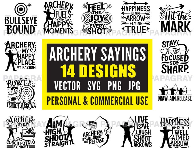 Archery Sayings SVG Bundle 14 Designs Digital Download Bowman Vector ...