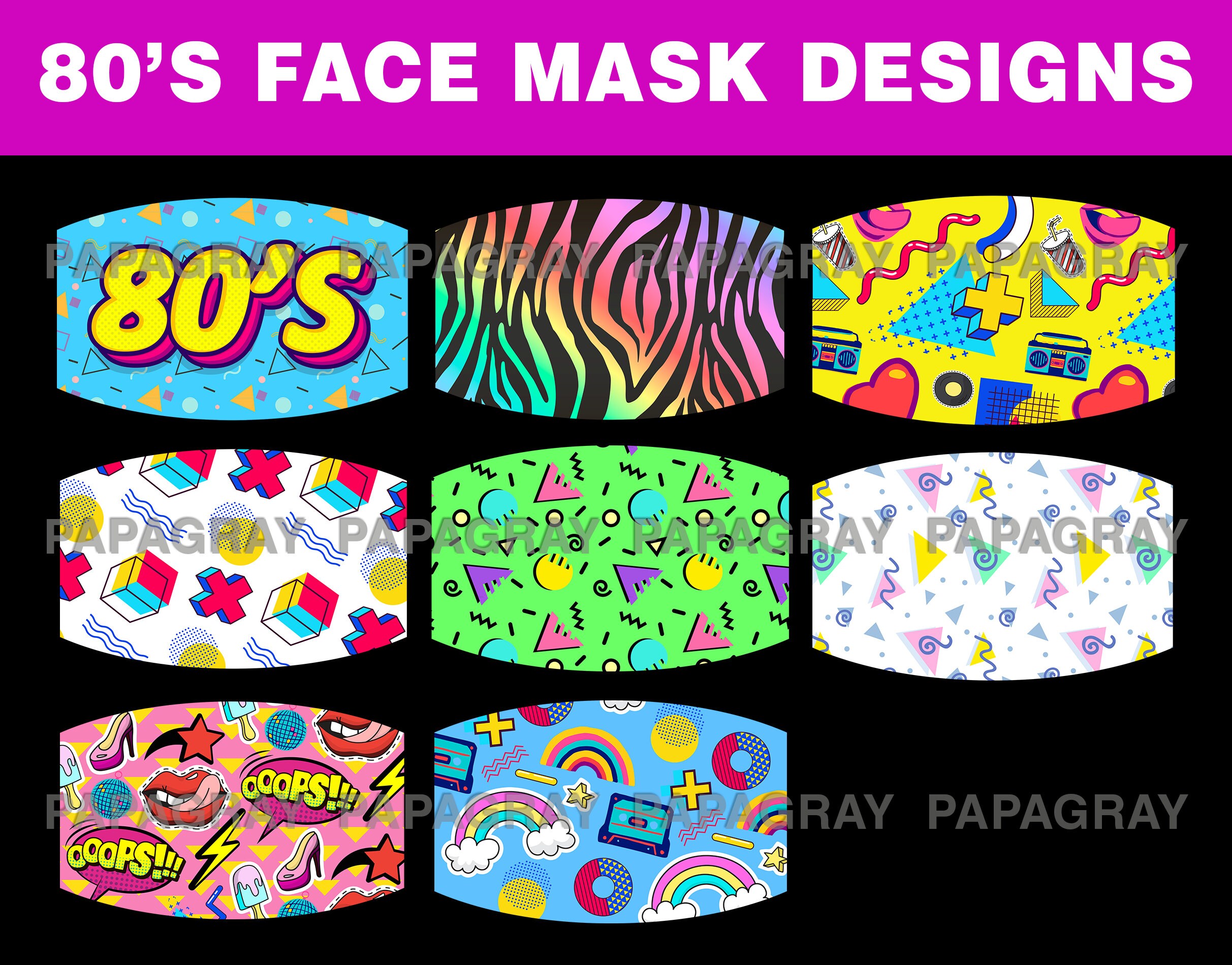 80s Face Mask Designs Bundle Pack Digital Download Retro - Etsy