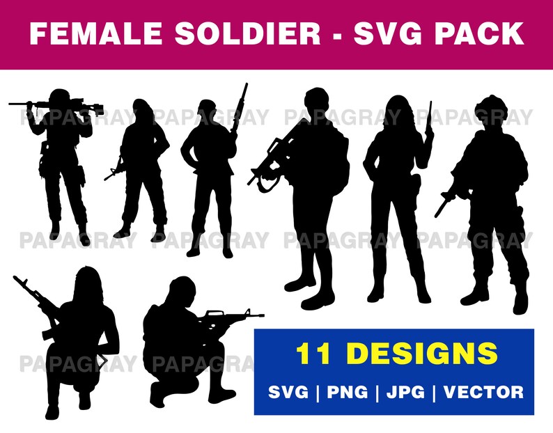 Female Soldier Silhouette Pack 11 Designs Digital Download - Etsy