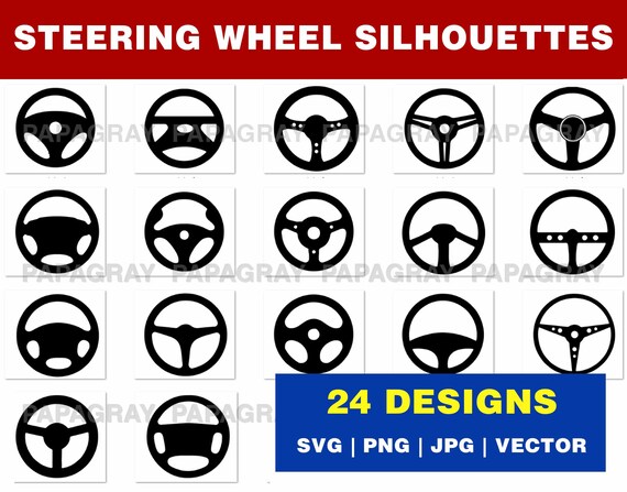 Steering Wheel SVG Silhouette Pack 24 Designs Digital | Etsy