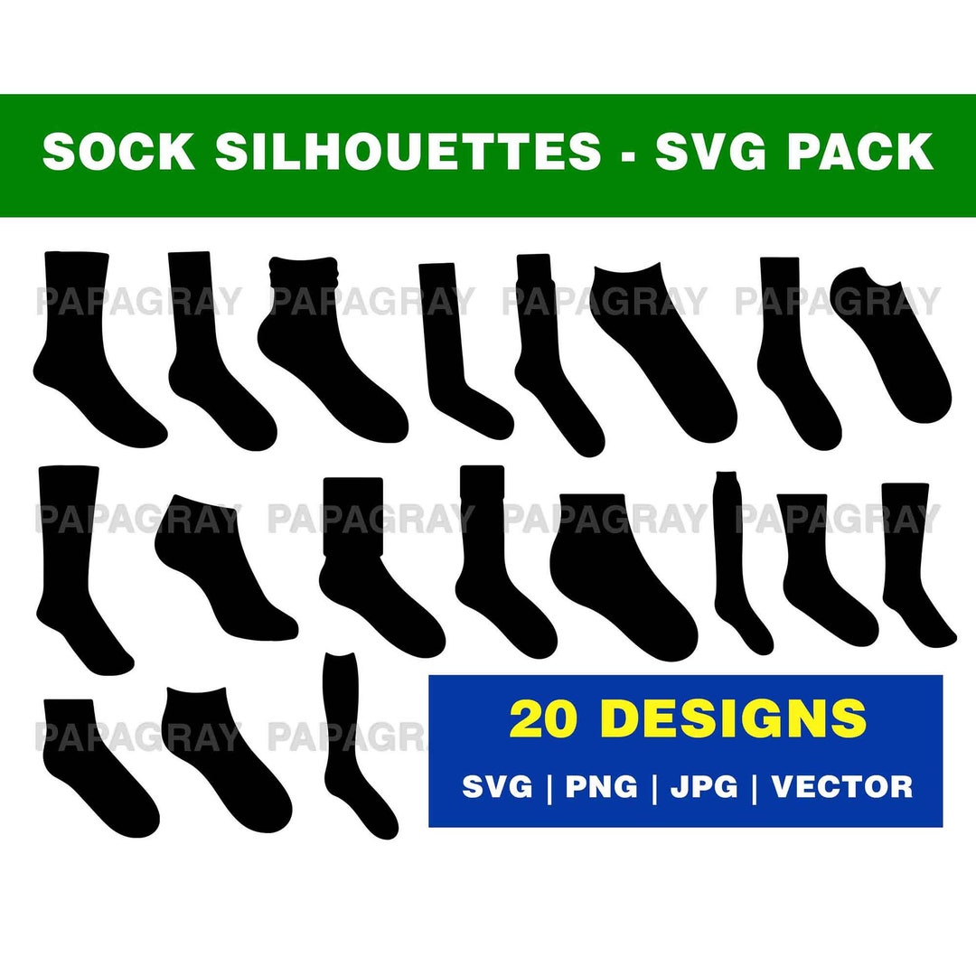 Socks SVG Silhouette Pack - 20 Designs | Digital Download | Sock PNG ...