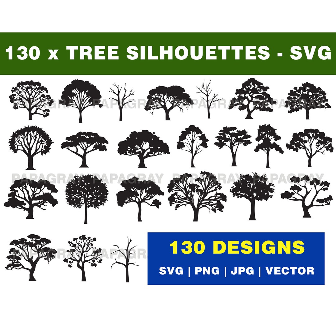 Tree Silhouette Pack - 130 Designs | Digital Download | Tree SVG, Tree ...