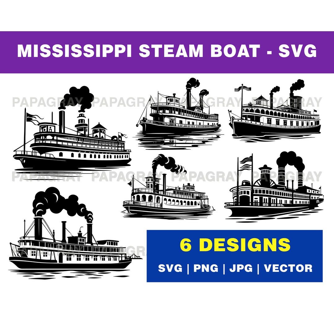 Mississippi Steamboat SVG Silhouette Pack: 6 Boat Designs (digital ...