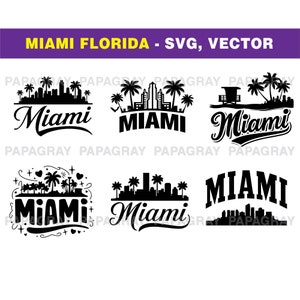 Miami Florida SVG Vector Graphic Bundle: Beach & Palm Designs (digital ...