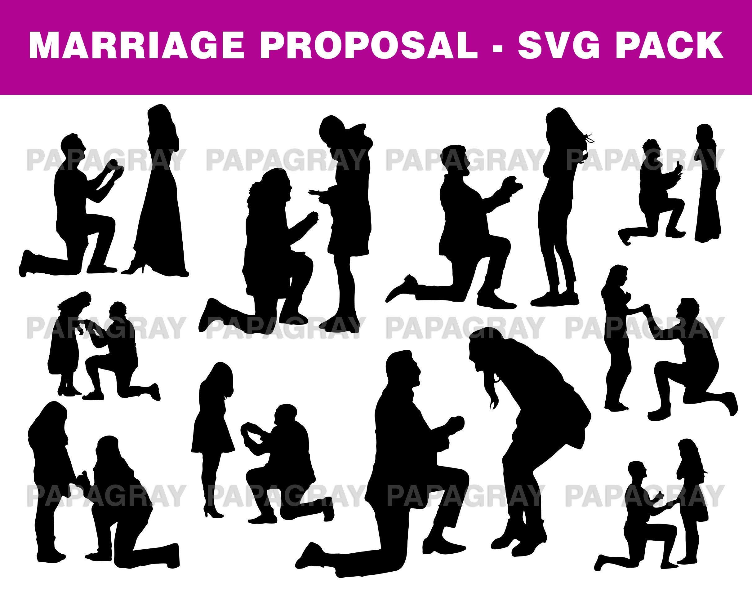 Marriage Proposal Silhouette Pack 10 Designs Digital | Etsy