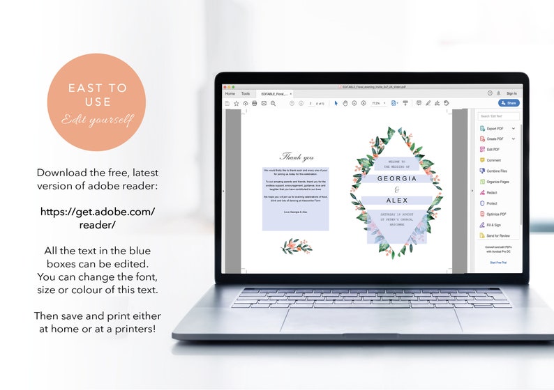 Folded Wedding Programme. Instant Download. Editable, Printable Pdf. - Etsy