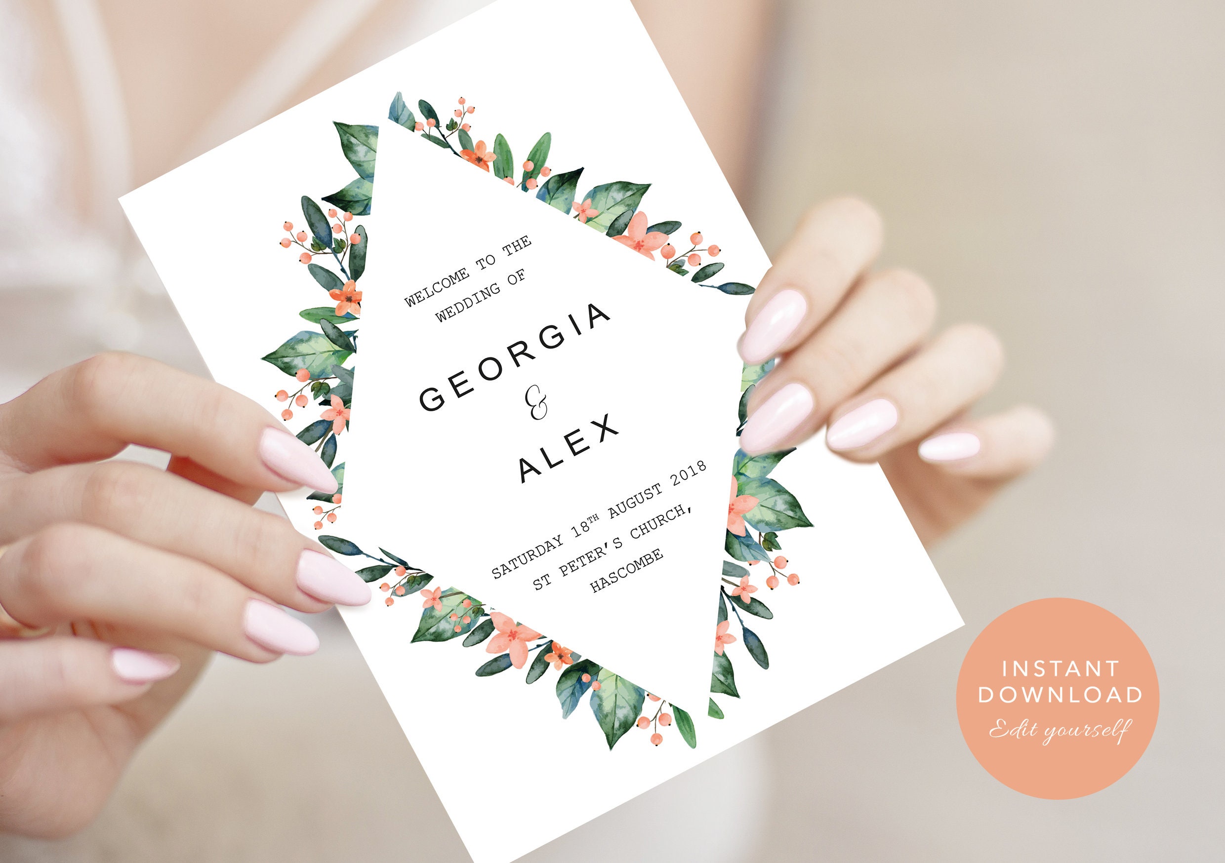 Folded Wedding Programme. Instant Download. Editable, Printable Pdf. - Etsy