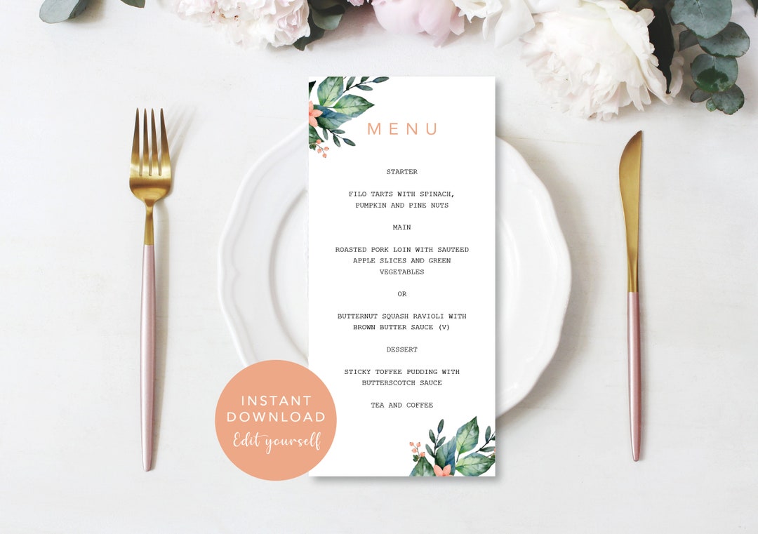 Wedding Menu Template. Instant Download. Editable Pdf. - Etsy