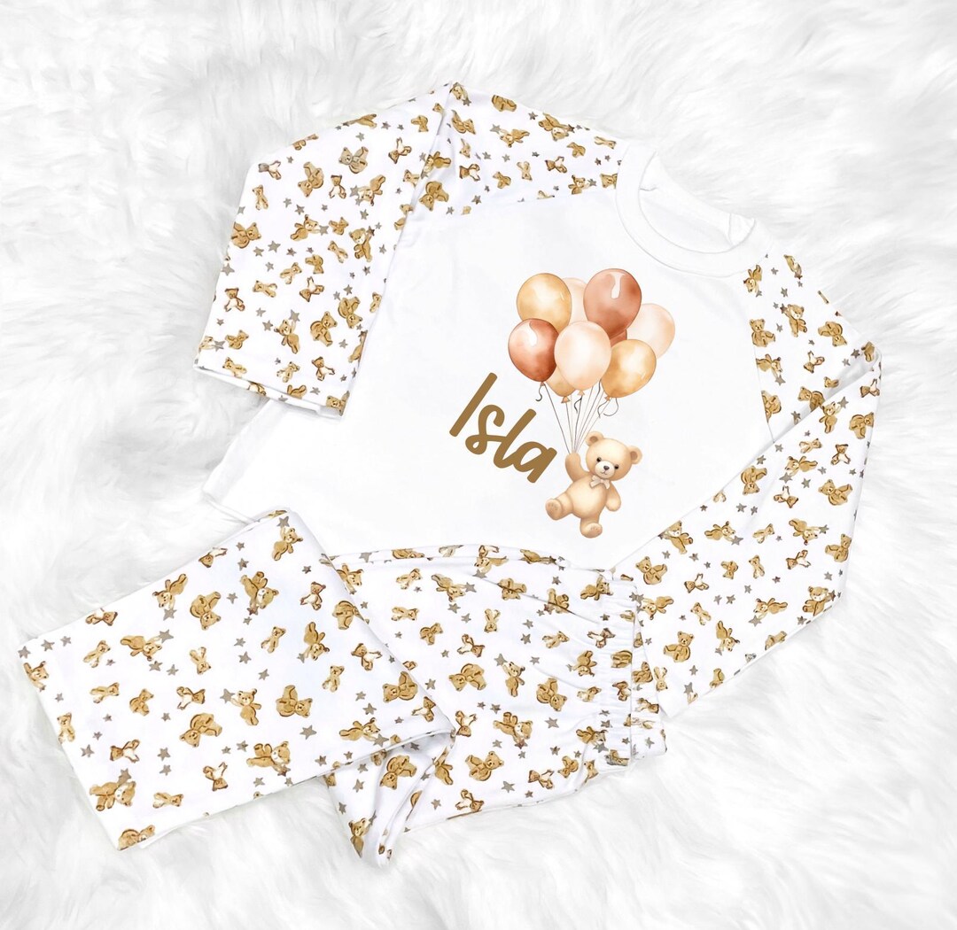 Personalized Girls Teddy Bear Pyjamas, Bear Pjs, Personalised Bear Pjs ...