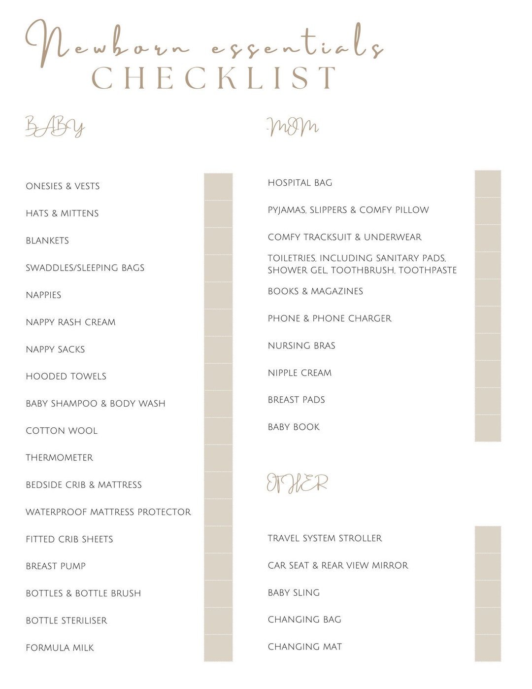 Baby Essentials Checklist Printable, Newborn Checklist, Nursery ...