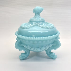 Antique Portieux Vallerysthal Blue Opaline Candy Dish Shells & Dragons ...