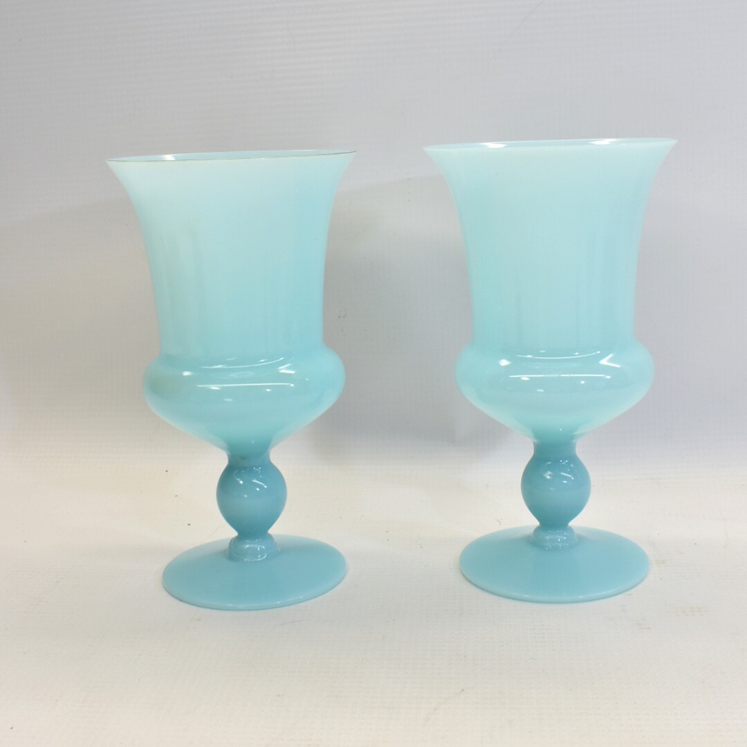 Antique Portieux Vallerysthal Blue Opaline Goblets Set of 2 France PV ...