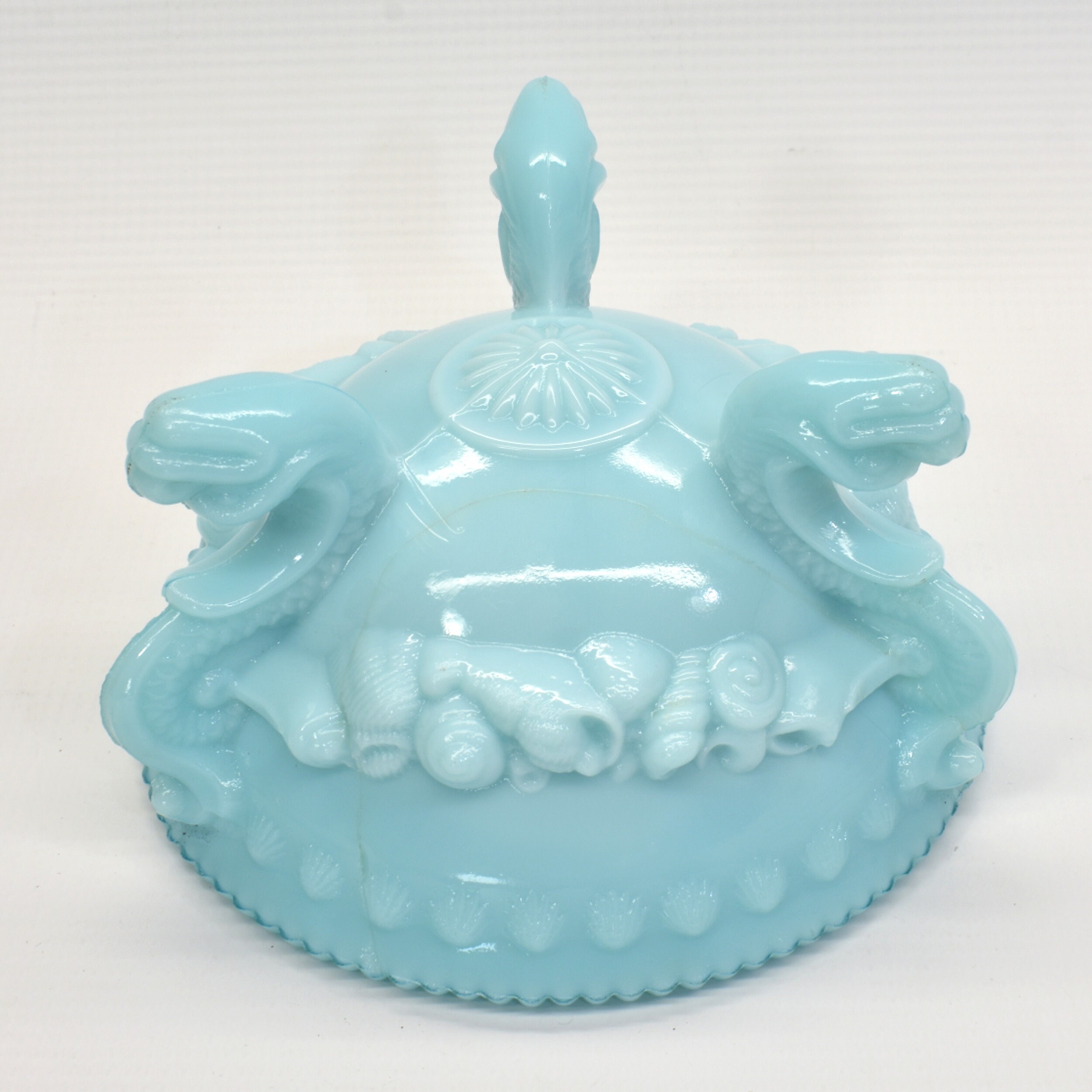 Antique Portieux Vallerysthal Blue Opaline Candy Dish Shells & Dragons ...