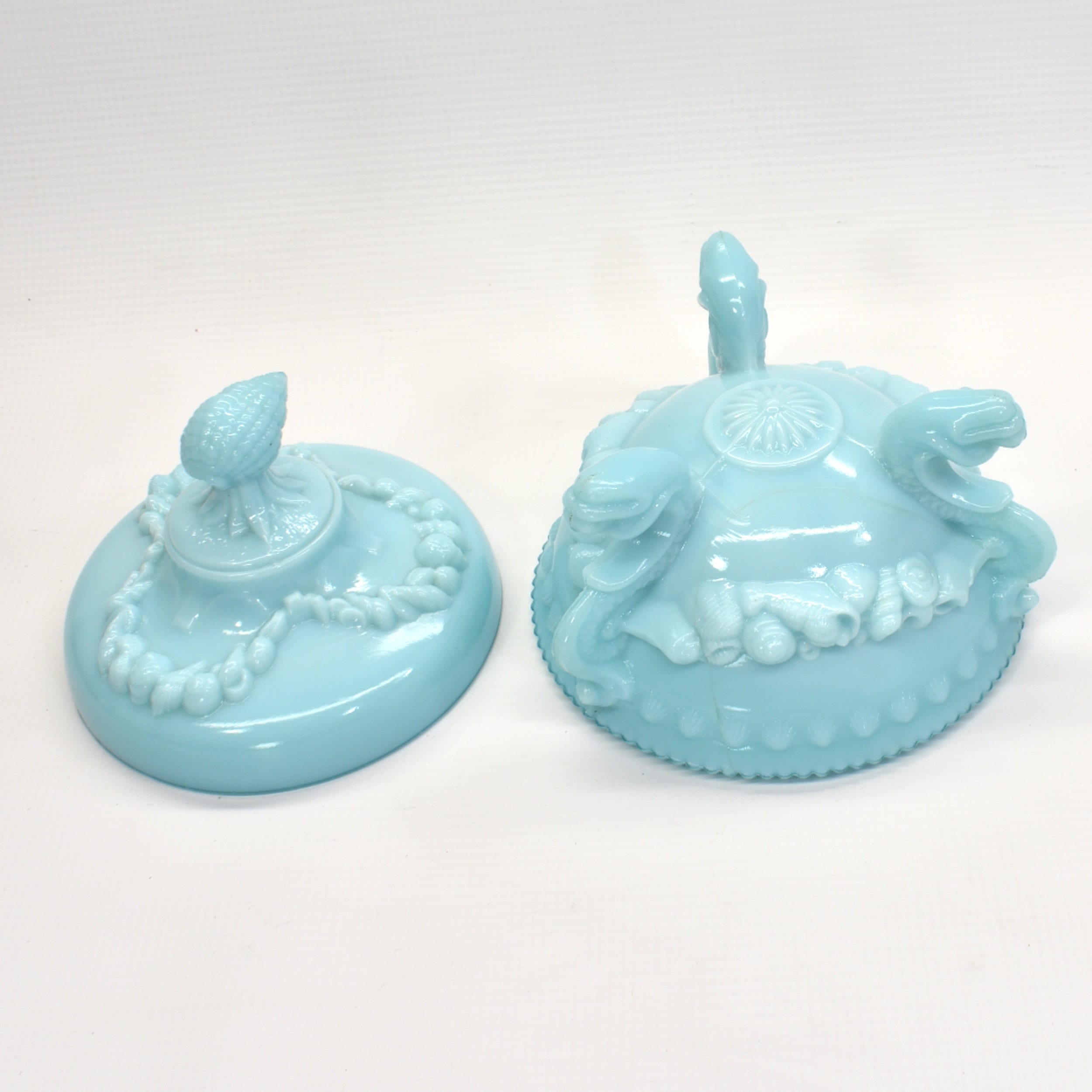 Antique Portieux Vallerysthal Blue Opaline Candy Dish Shells & Dragons ...