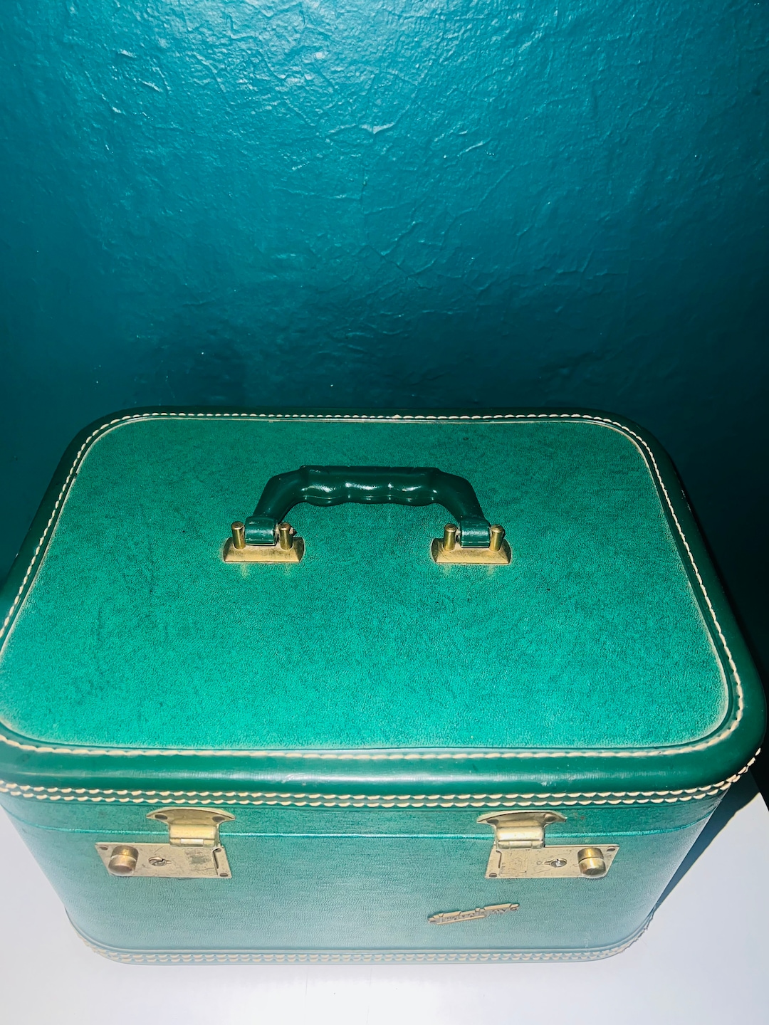 Vintage Train Case Makeup Case Organizer Storage Brass Hardware Double ...