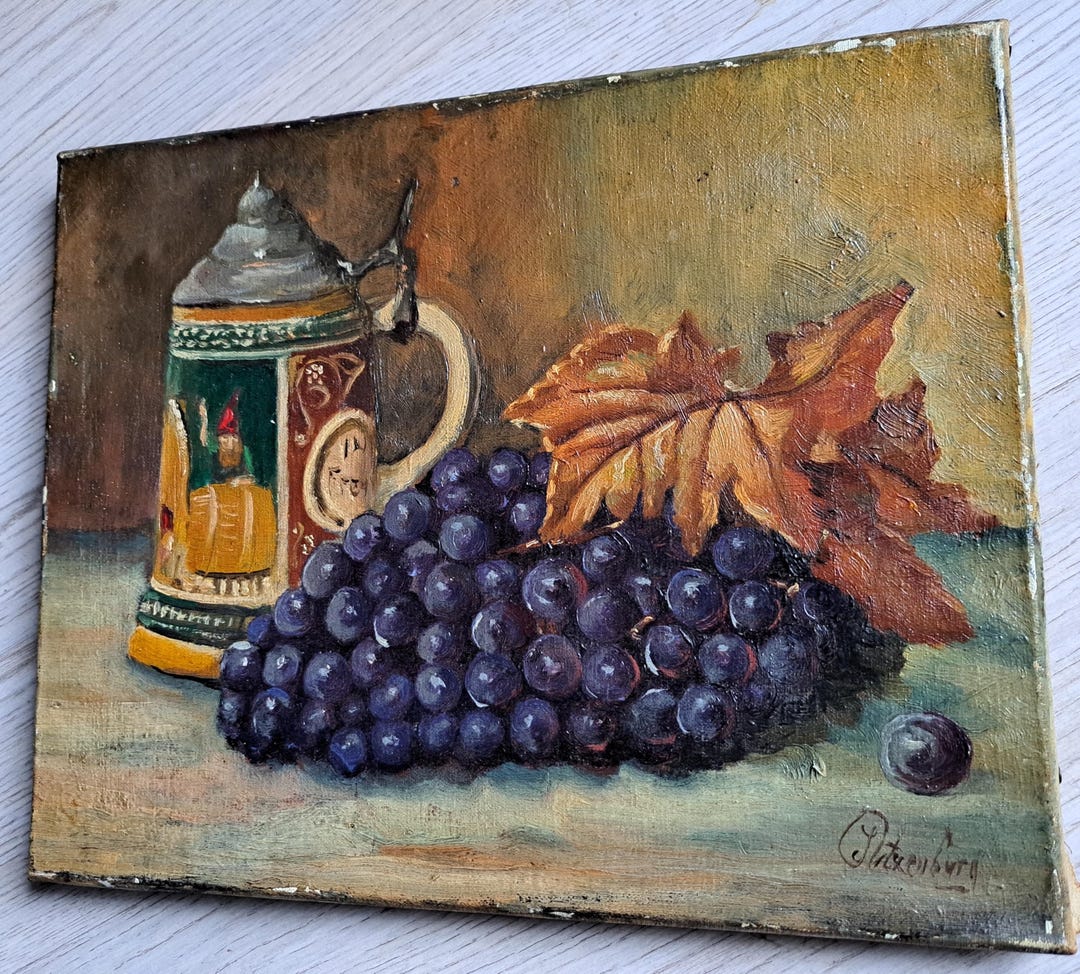 Ca 1940s a Very Cute Small Antique German Still Life Oil Painting on ...