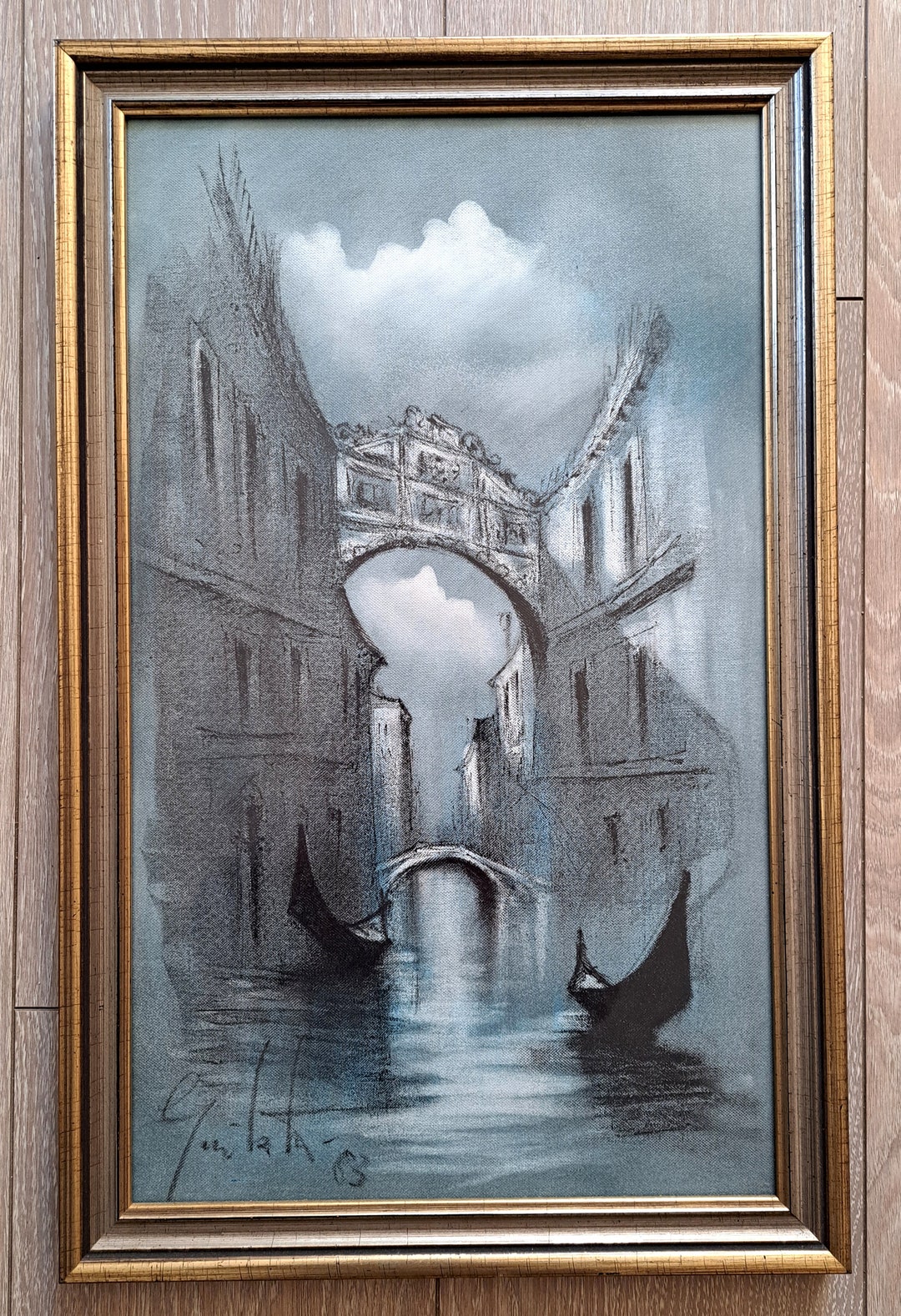 A Lovely Old Framed Behind Glass Chalk Like Venetian Drawing Signed 63 ...