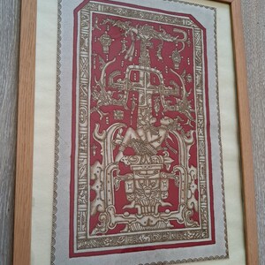 An Intriguing Old Aztec/ Mayan / Mexican Artwork Painted on Leather ...