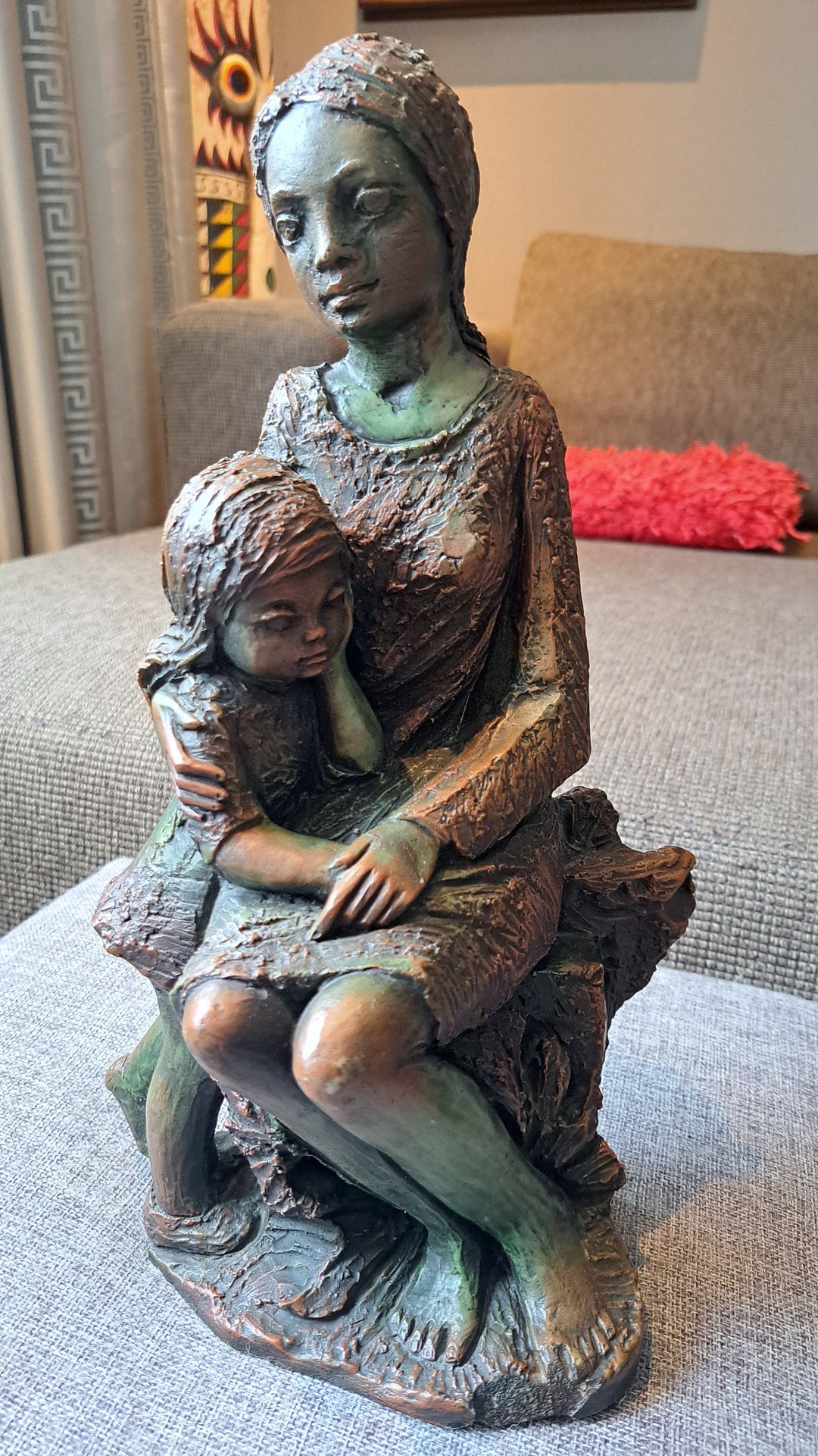 A Very Intriguing Heavy 3.2 Kilo Statue of a Caring Mother With Child ...