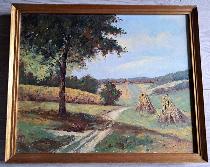 A Very Nice Middle Size Van Gogh Like Wheat Field Landscape Oil ...