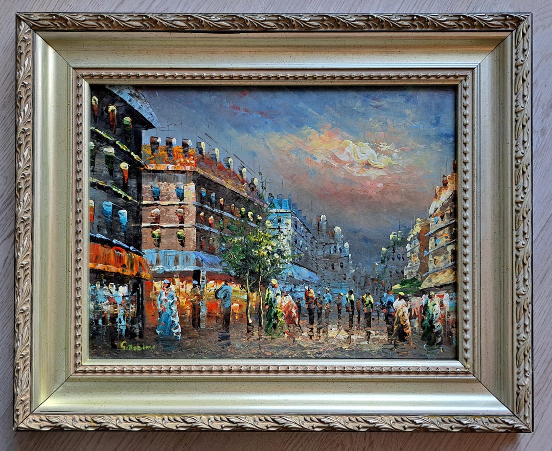A Very Nice Colourful Paris France Nightlife Middle Size Oil Painting ...