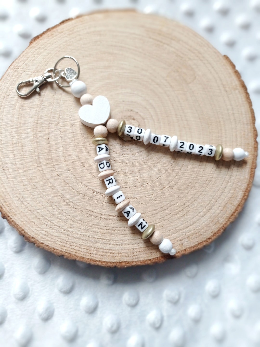 Key Ring, Personalized Key Ring, First Name Key Ring, Wooden Bead Key ...