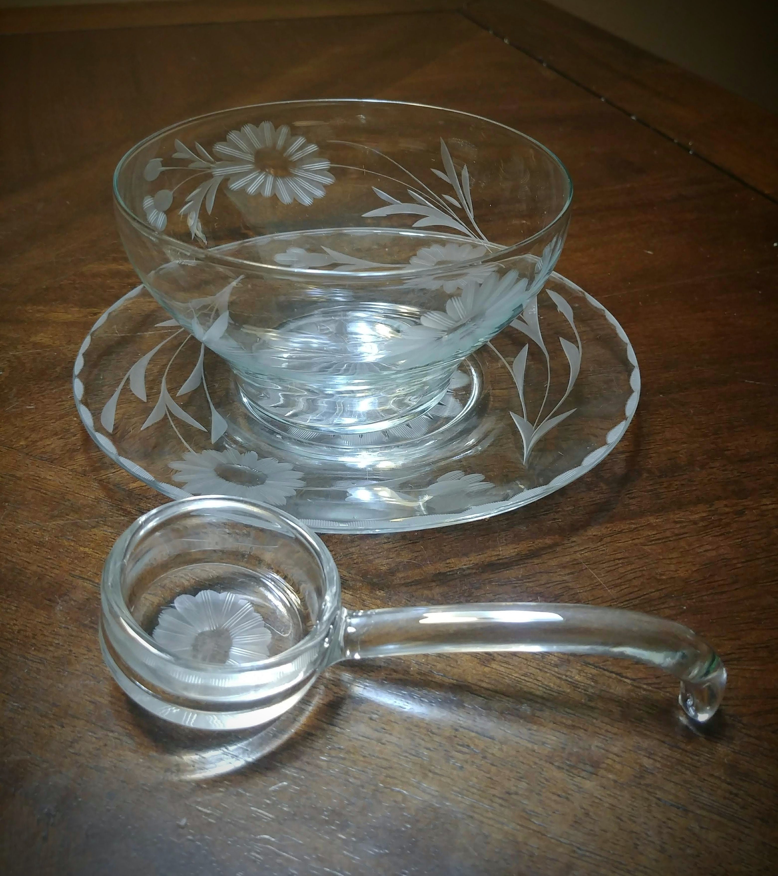 Vintage Etched Glass Daisies Mayonnaise Bowl Set - Etsy