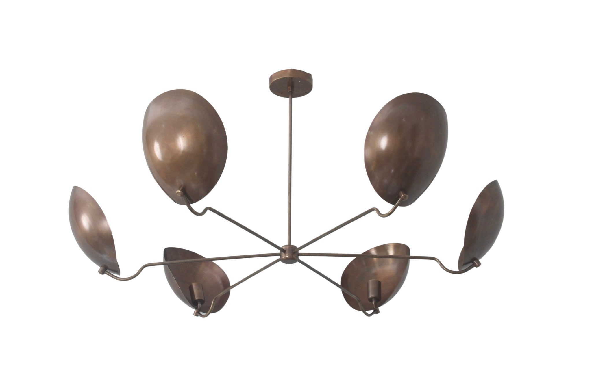 6 Light Curved Shades Pendant Mid Century Modern Raw Brass - Etsy