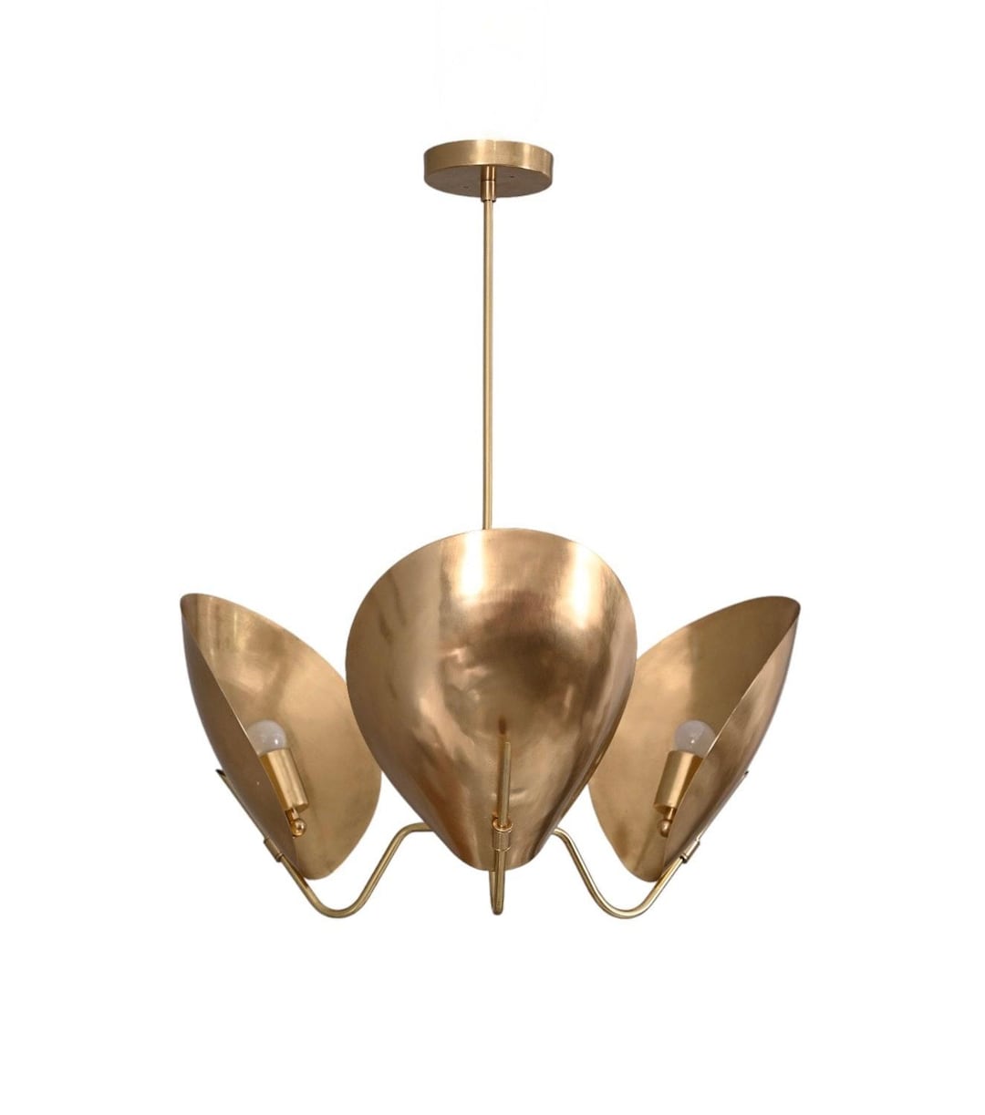 3 Light Curved Shades Pendant Mid Century Modern Raw Brass Sputnik ...