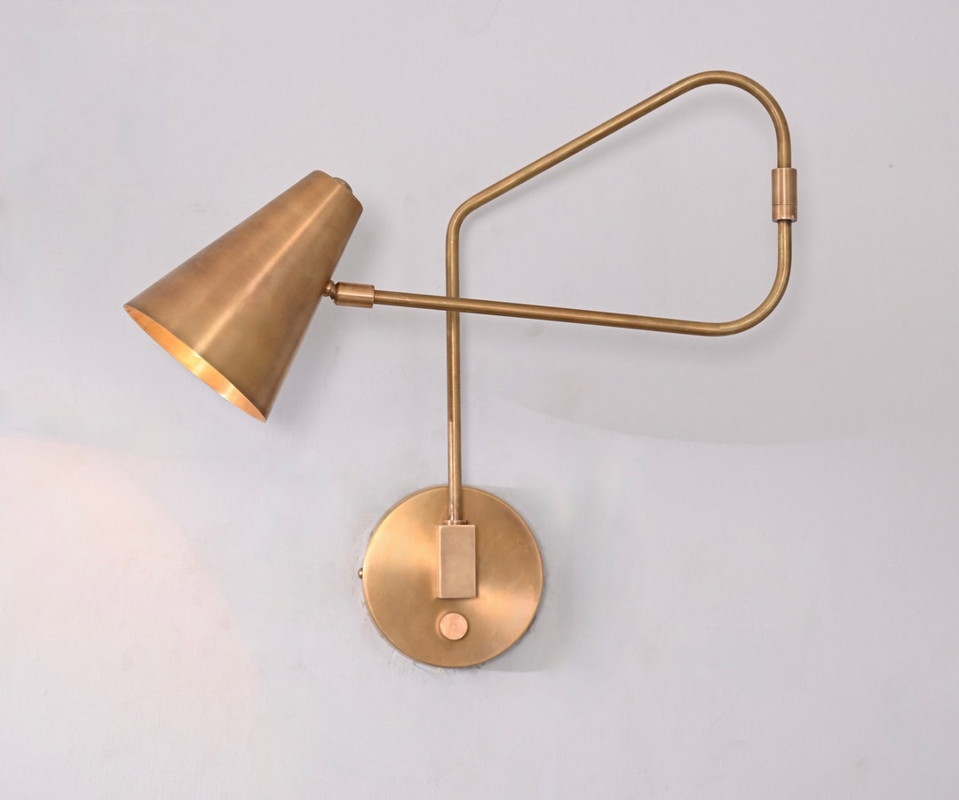 1 Light Shades Curved Arm Dimmer Handmade Vintage Wall Mid Century ...