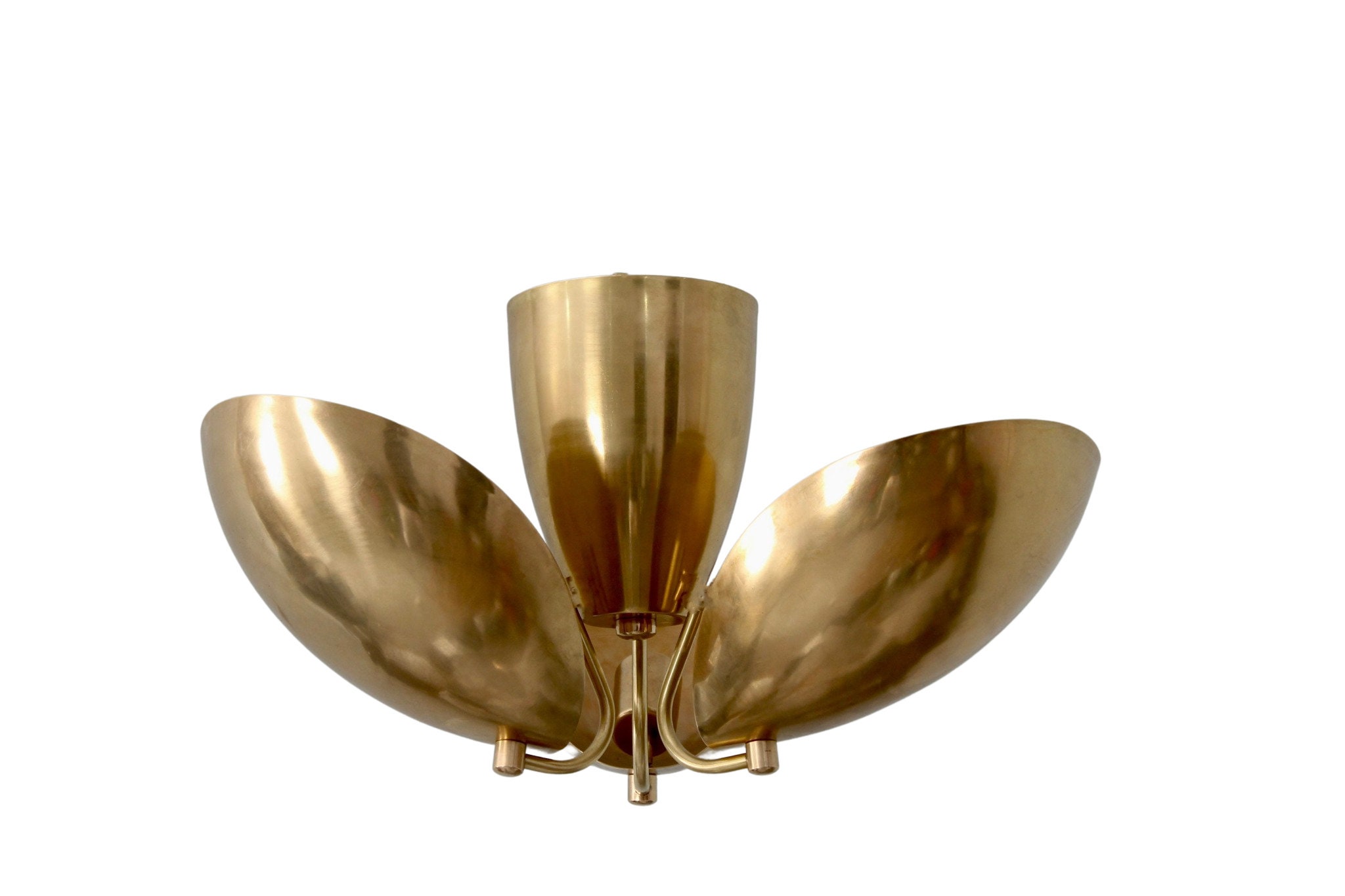 3 Light Curved Shades Semi Flush Mid Century Modern Raw Brass - Etsy