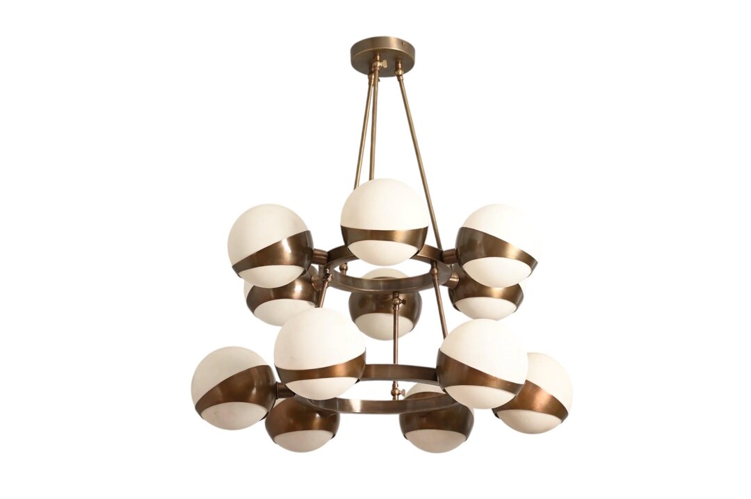 Mid Century Brass Sputnik Chandelier Light Fixture, 12 Light Double ...