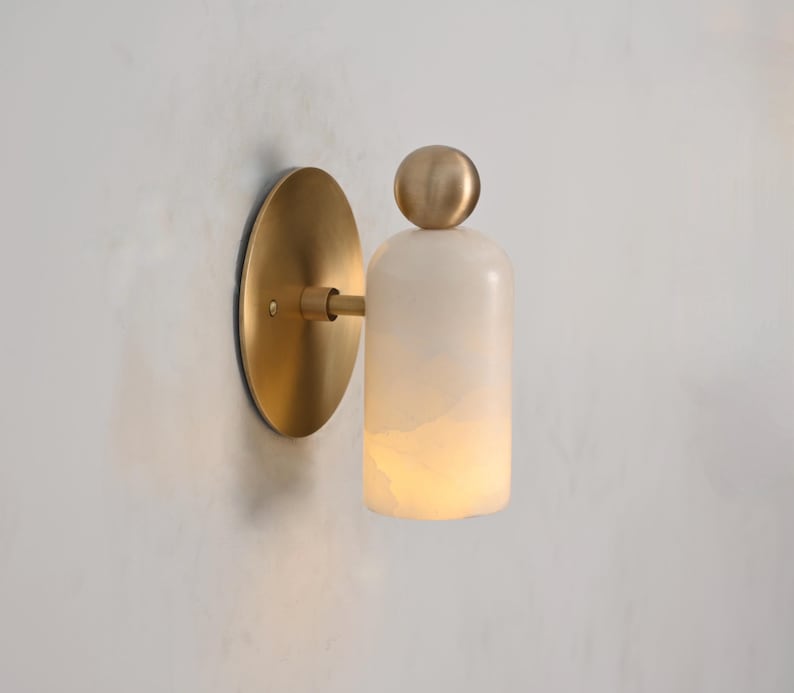 Alabaster Marble Brass Wall Sconce: Mid Century Italian Lighting - Etsy