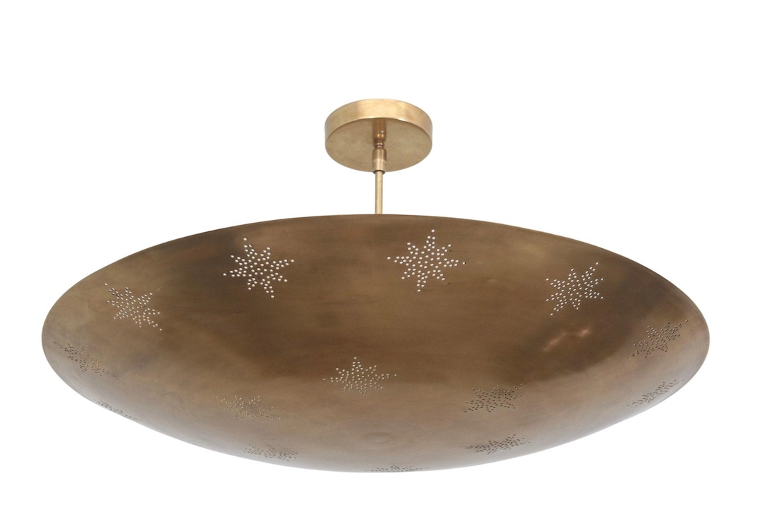Raw Brass Sputnik Chandelier: Mid Century Modern Star Perforated Light ...