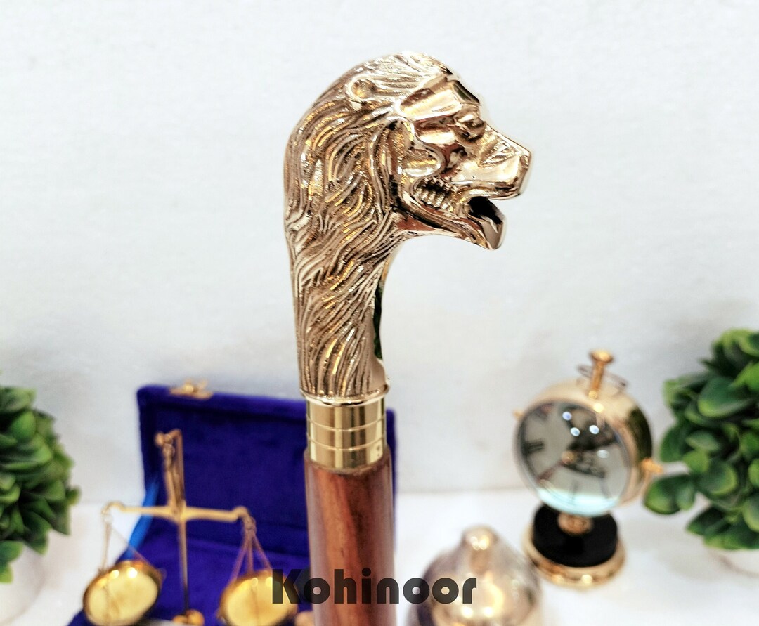 Personalized Engraved Walking Stick Jungle King Lion Head Handle ...