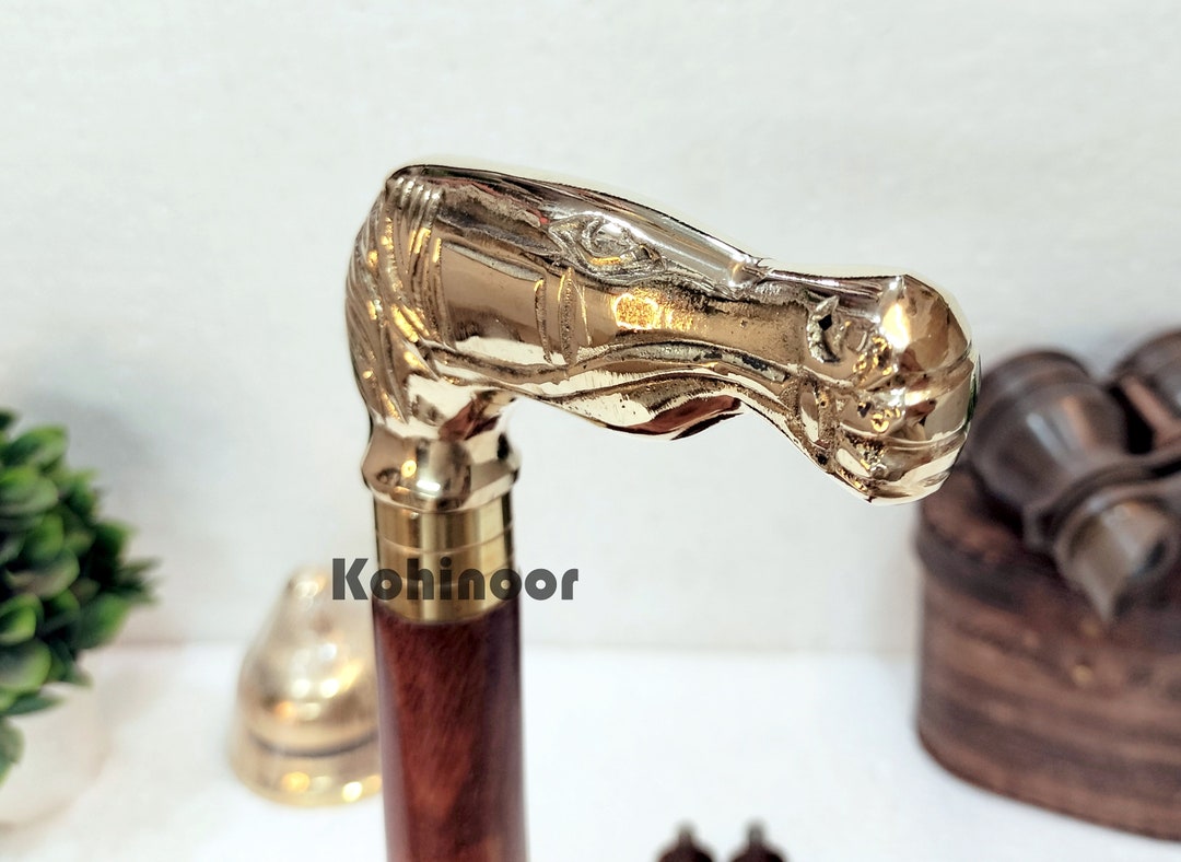 Personalized Engraved Walking Stick, Brass Horse Shape Handle Walking ...