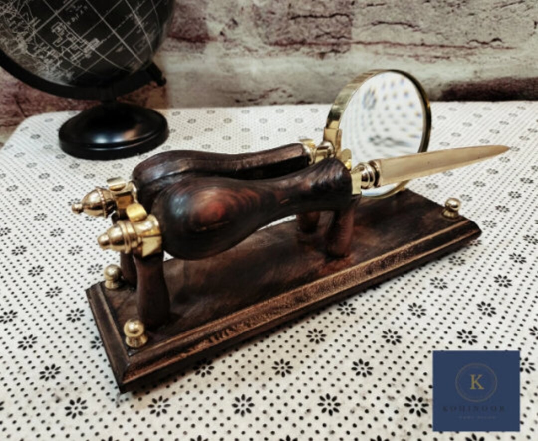 Personalized Brass Magnifying Glass With Letter Opener on Wooden Stand ...