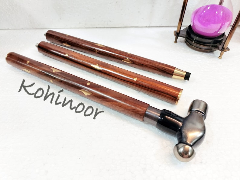 Personalized Engraved Walking Cane: Blacksmith Hammer Handle, Foldable ...