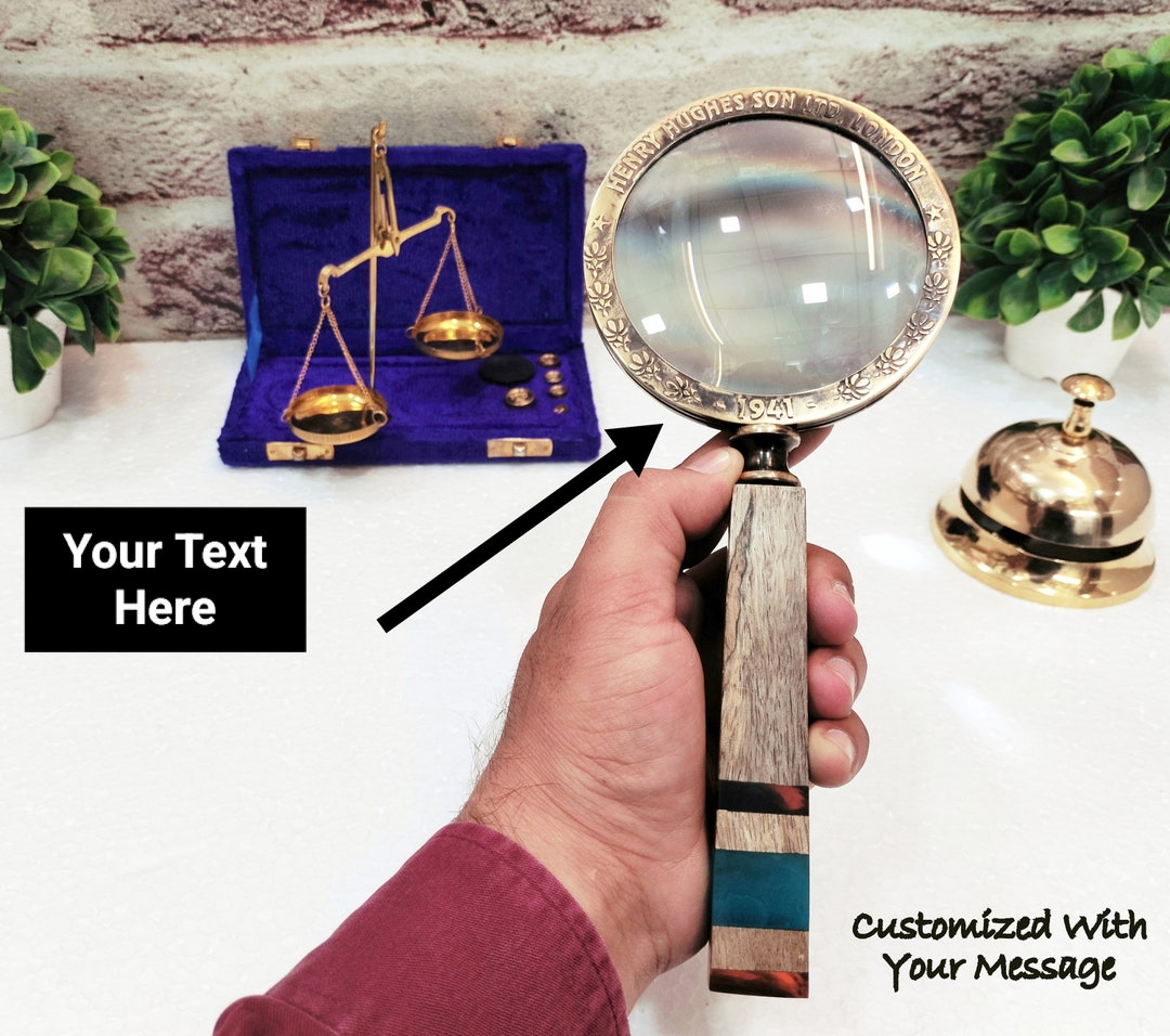 Personalized Engraved Brass Magnifying Glass With Designer Handle and ...