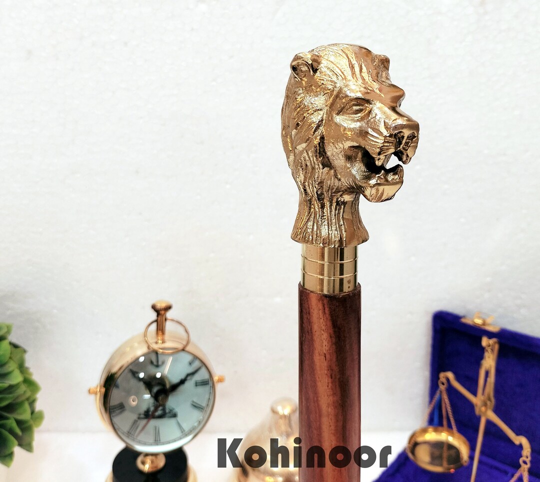 Walking Stick Lion Head Handle Walking Stick Golden Finish - Etsy