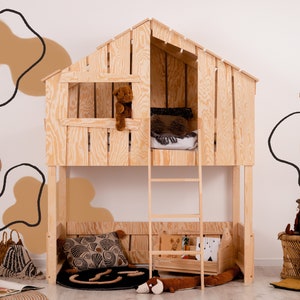 Treehouse Bunk Bed, Cottage Bed, Bunk Hut Bed, House Bed, Loft Bed ...