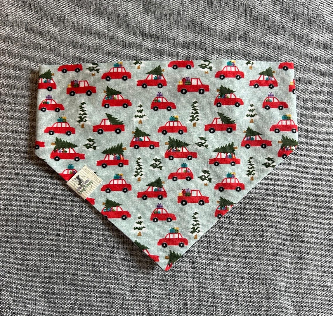 Red Truck Christmas Tree Scrunchie Dog Bandana, Holiday Pet Accessories ...