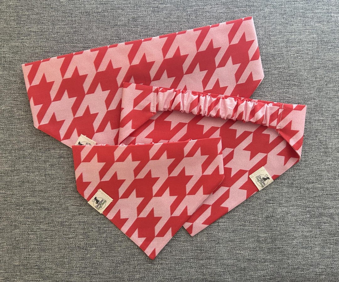 Red and Pink Houndstooth Scrunchie Pet Bandana, Valentine's Day Dog Accessories - Etsy