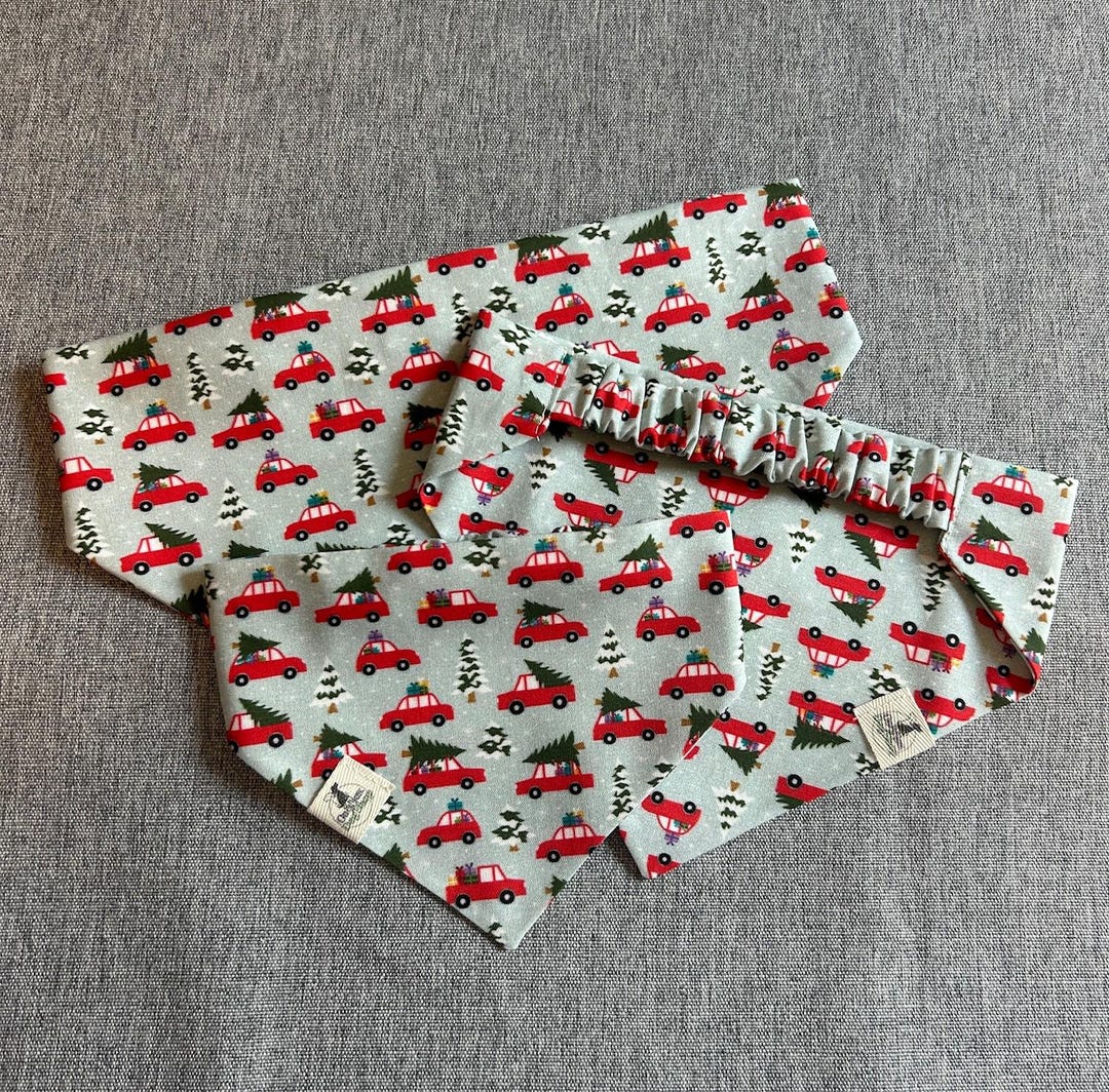 Red Truck Christmas Tree Scrunchie Dog Bandana, Holiday Pet Accessories ...