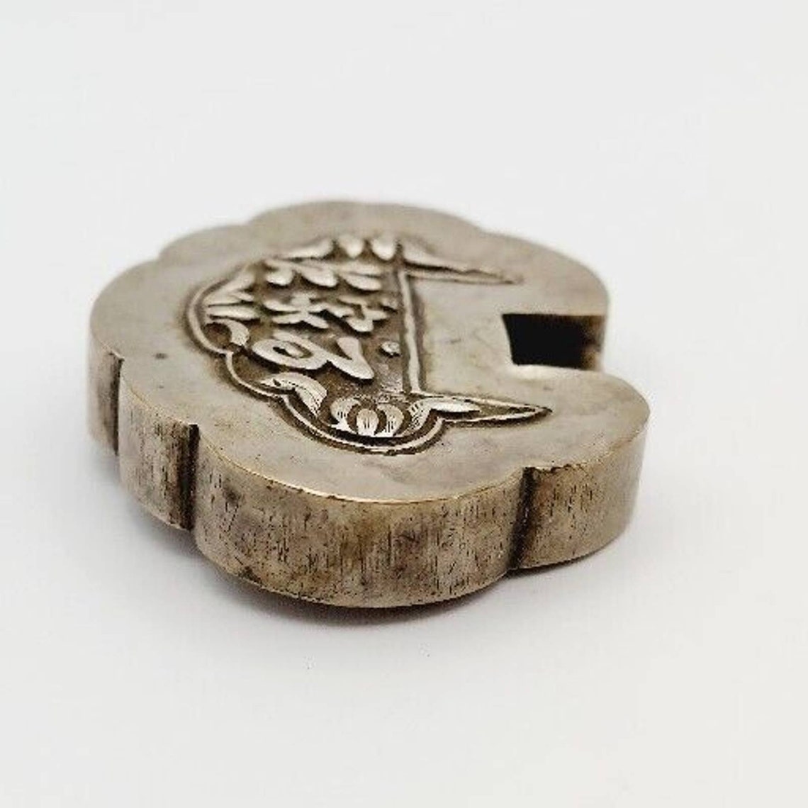 Antique Chinese Silver Repousse Lock Pendant Double Sided Tree Padlock ...